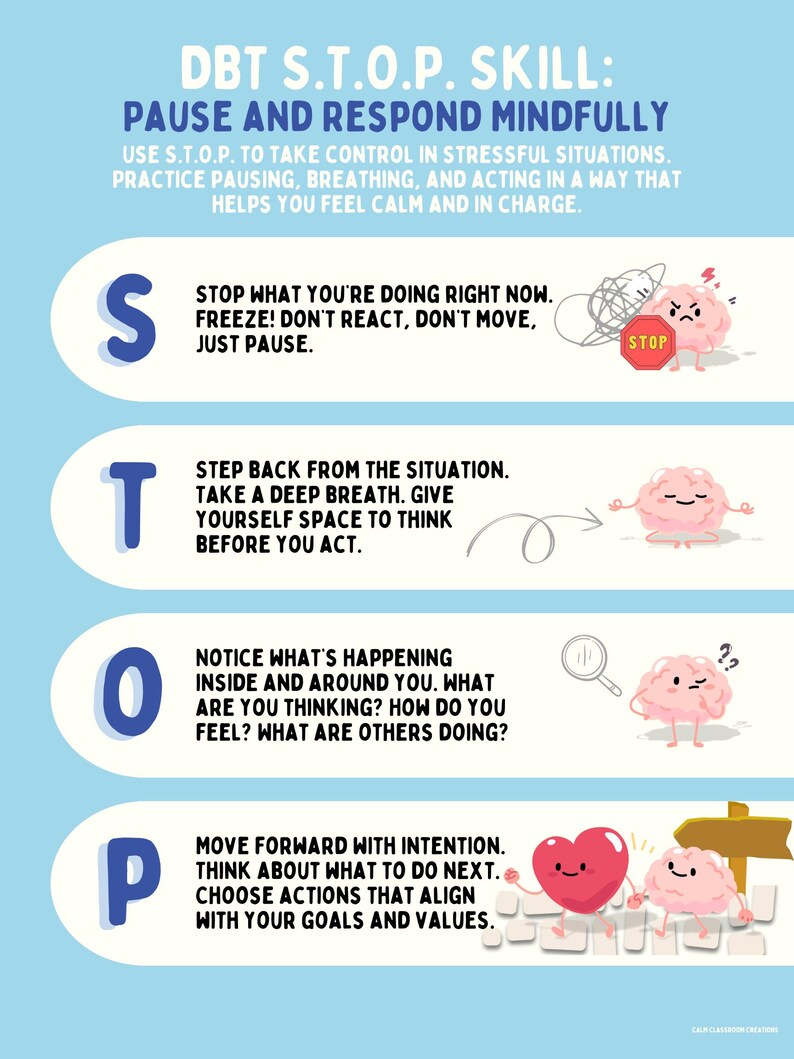 DBT S.T.O.P. Skill Printable Poster Calm Classroom Tool - Etsy