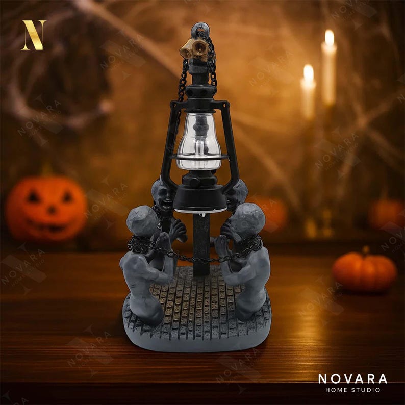 Gothic Horror Zombie Lamp, Hand-painted Resin Lantern With LED ...