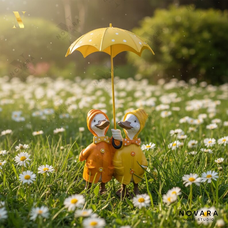 Duck With Umbrella Figurine – Resin Garden Statue – Outdoor Yard Decor ...