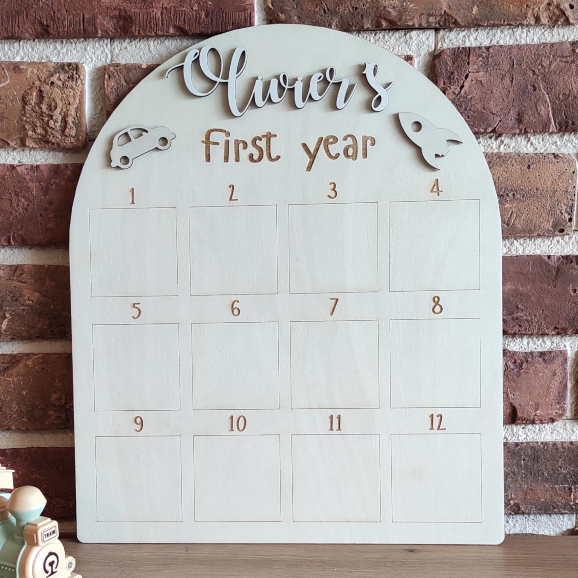 First Year Boy Birthday Board, Wooden Milestone Board for Boy, My First ...