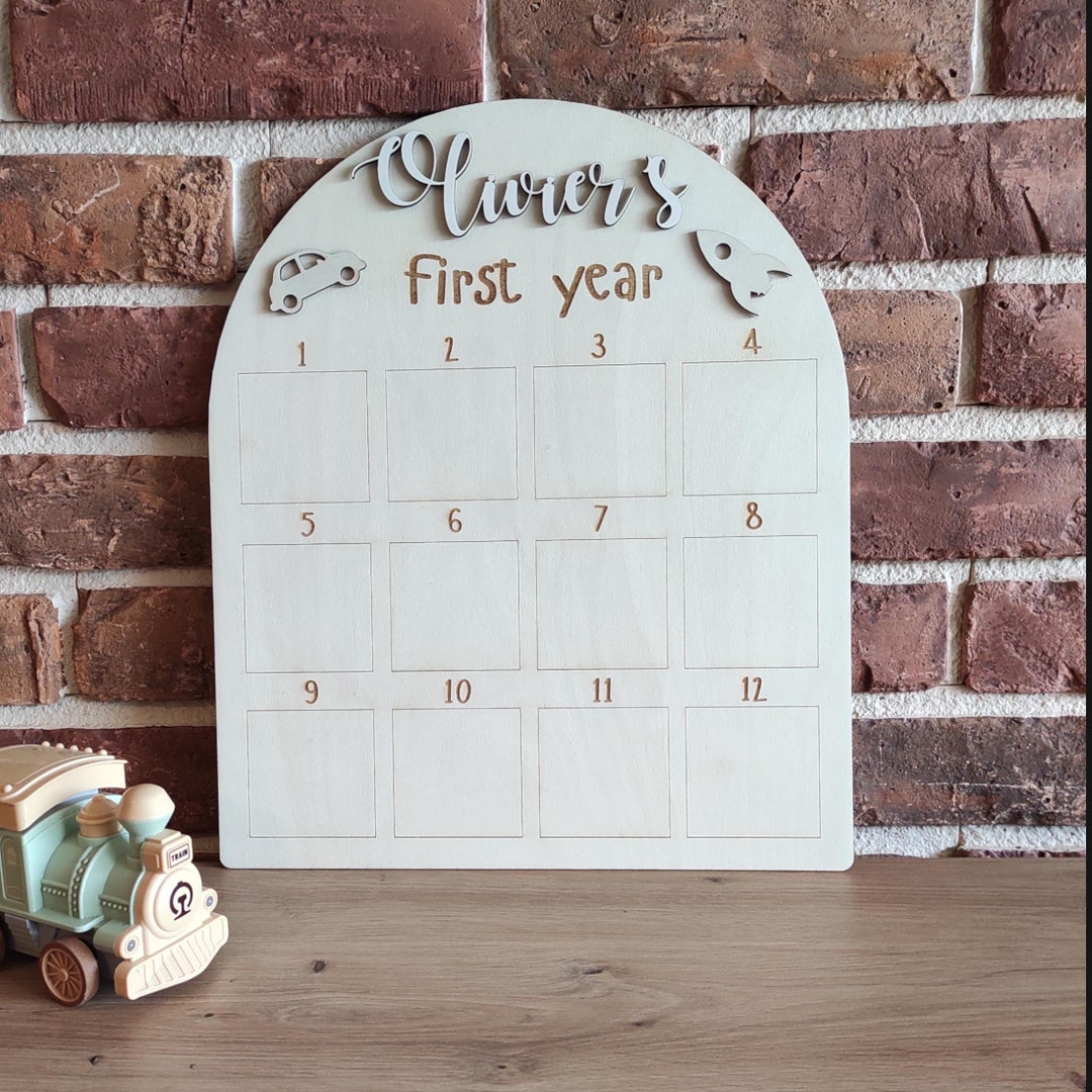 First Year Boy Birthday Board, Wooden Milestone Board for Boy, My First ...
