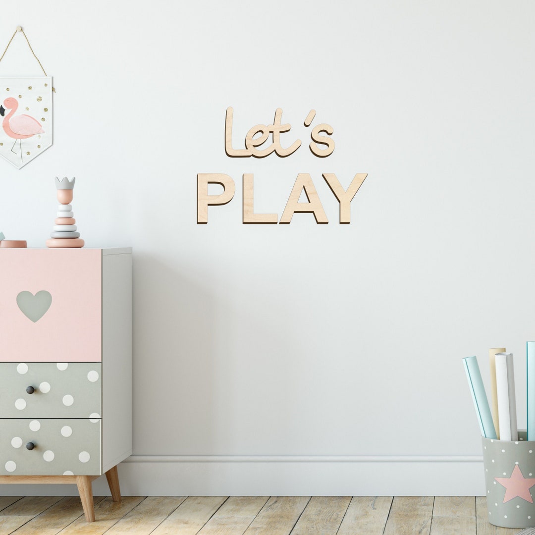 Let's PLAY Sign, Wall Lettering, Playroom Sign, Wooden Nursery Sign ...