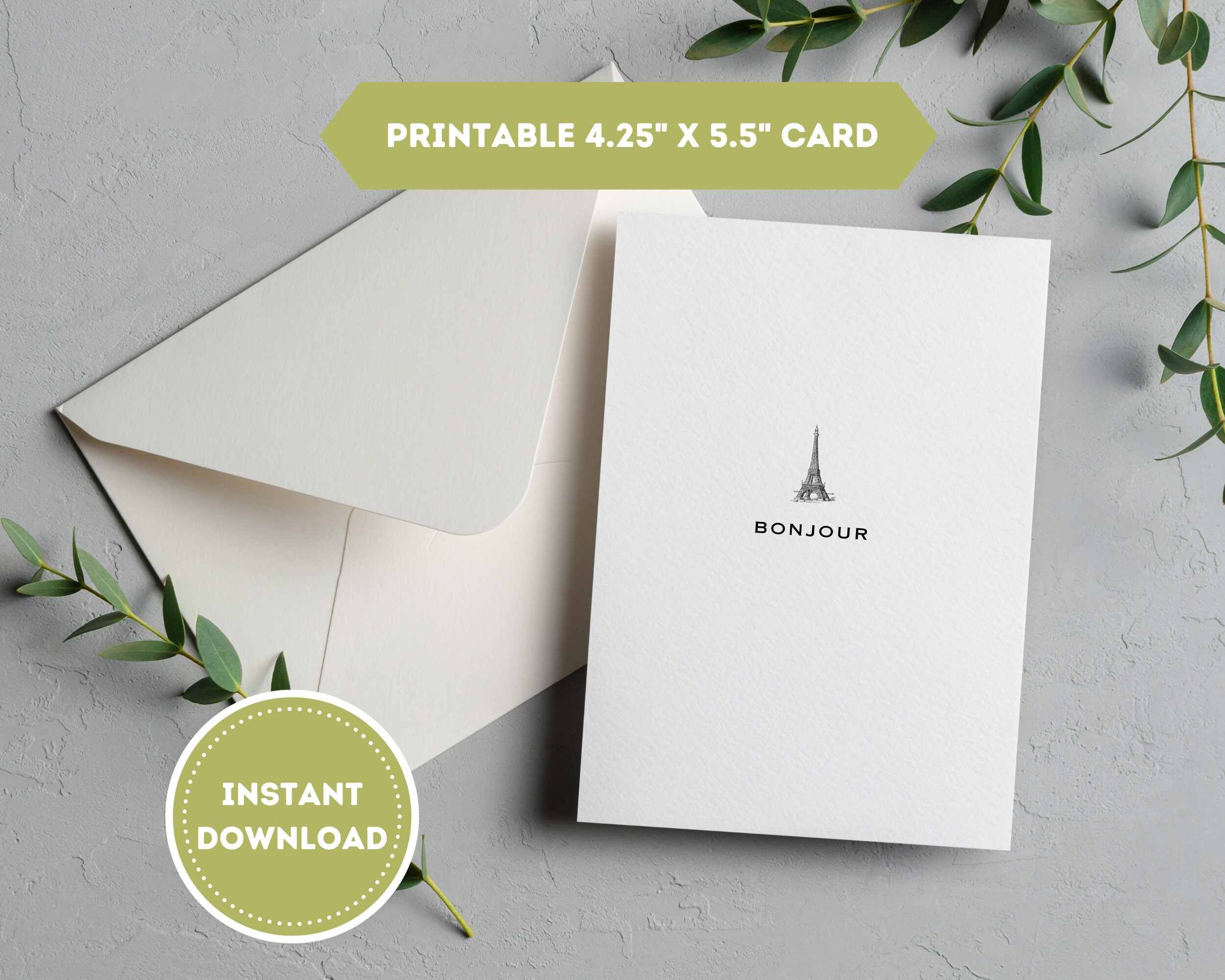 Printable Card Bonjour with Eiffel Tower - Etsy