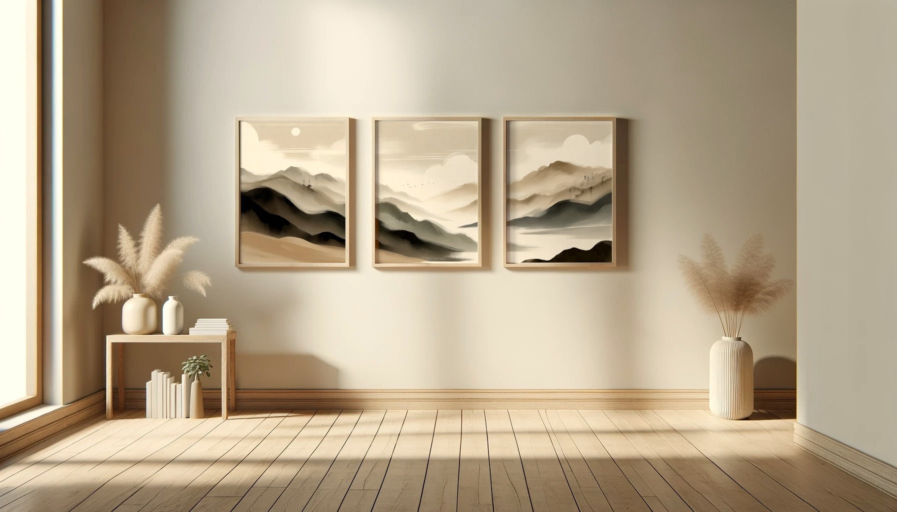 Set of 3 Japanese Landscape Wall Arts, Japandi Poster, Japanese Artwork ...