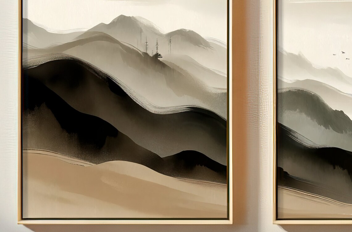 Set of 3 Japanese Landscape Wall Arts, Japandi Poster, Japanese Artwork ...