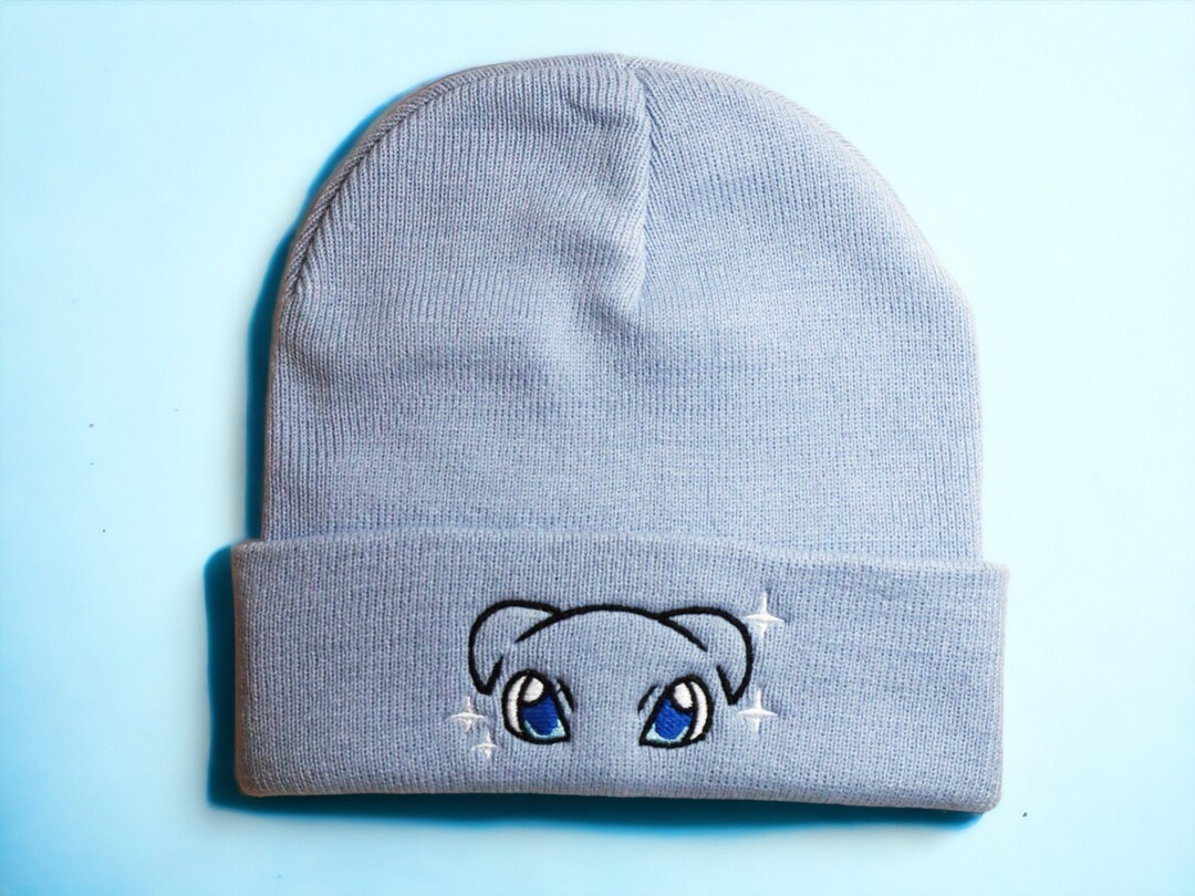 Shiny Mew Inspired Embroidered Beanie | Anime Beanie | Embroidered ...