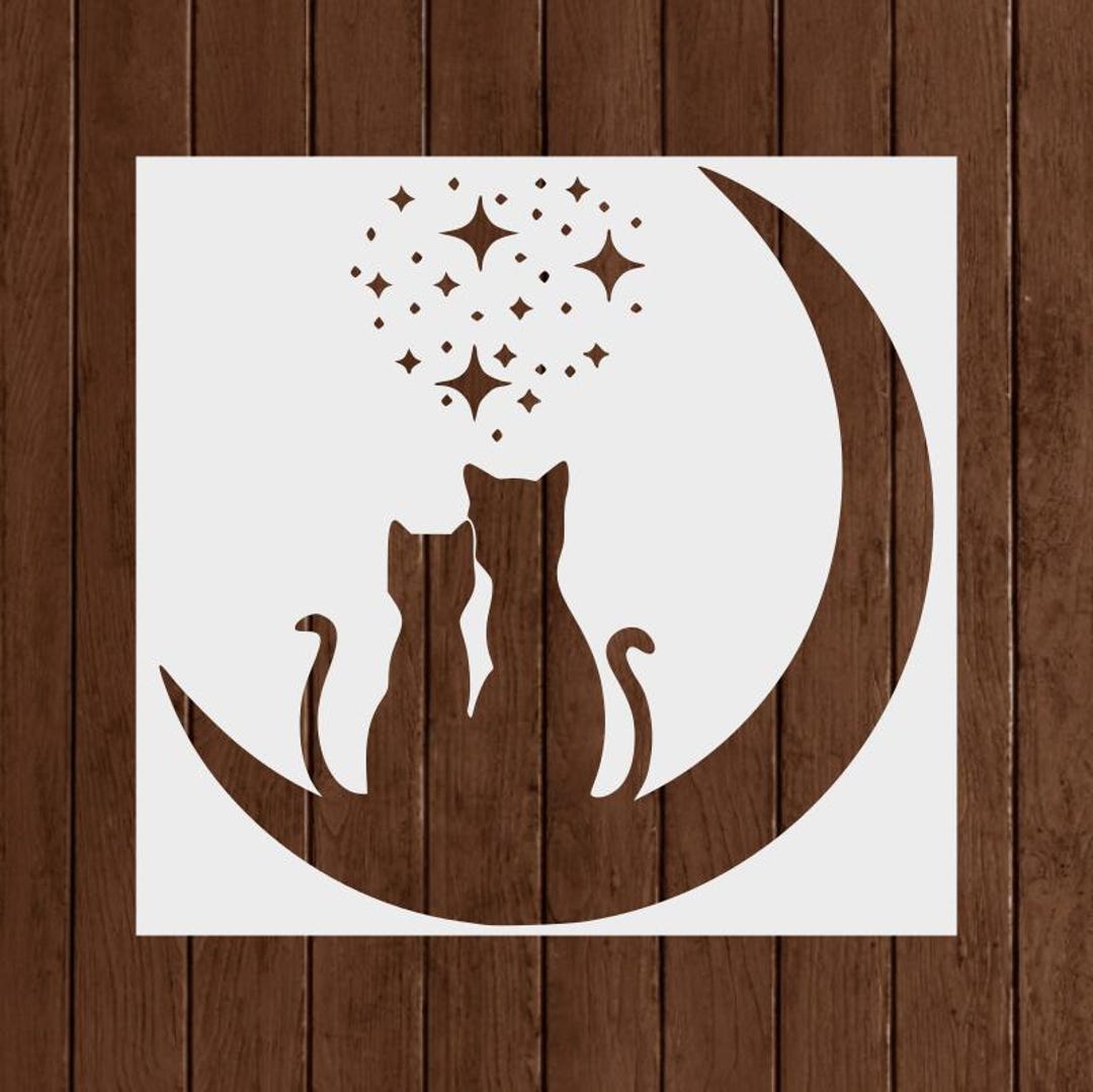Two Cats on the Moon Stencil, Reusable Two Cats on the Moon Stencil ...