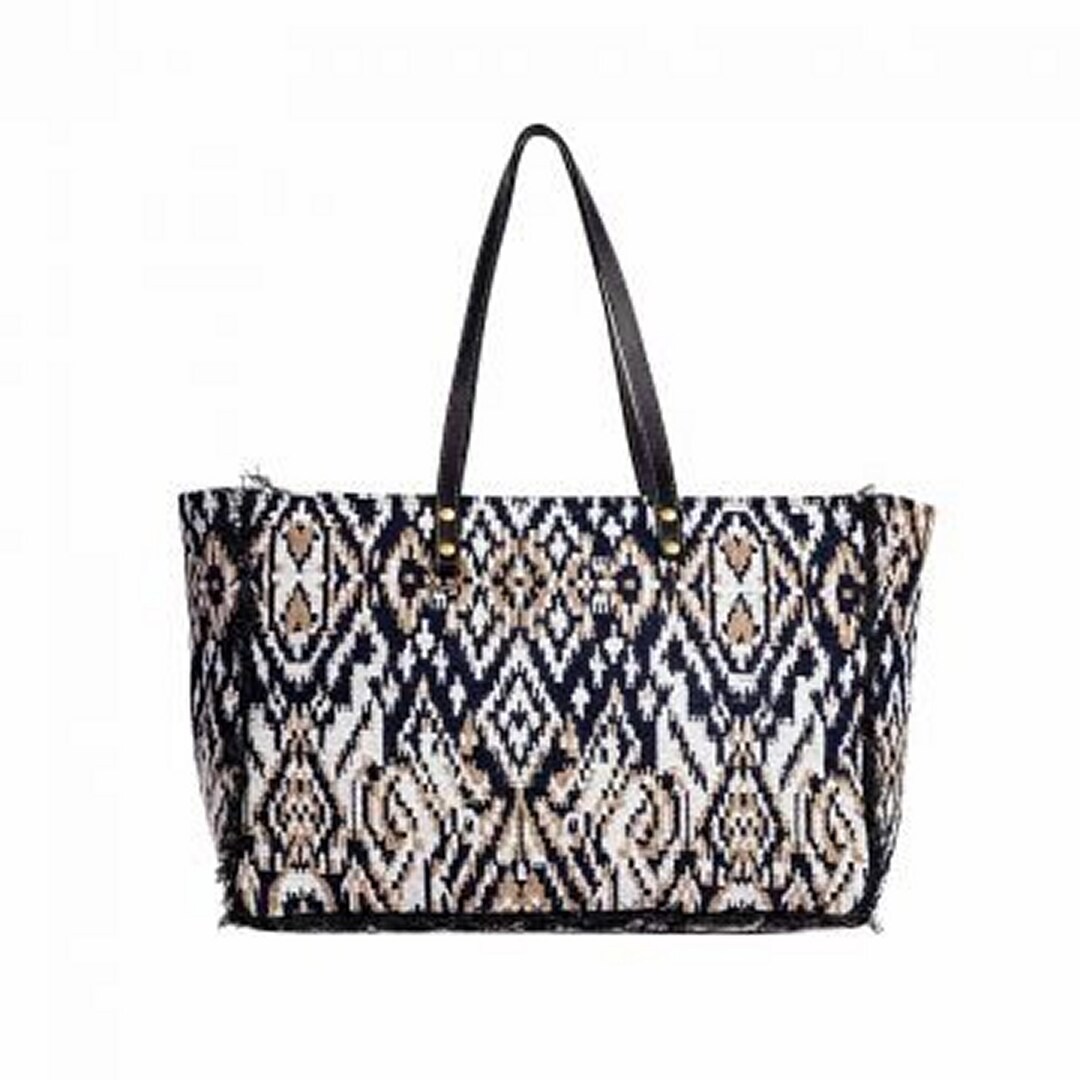 Weekender Travel Bag for Women Woven Rug and Genuine Leather Travel Bag ...