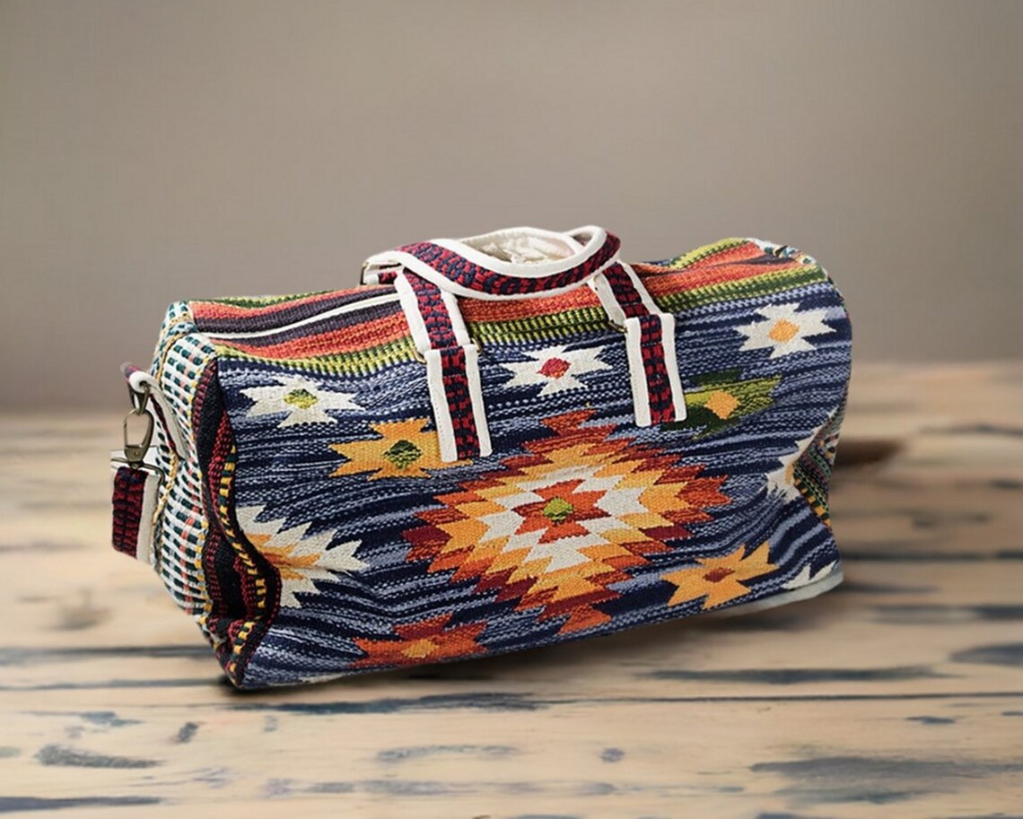 Weekender Travel Tote Bag Womens Colorful Aztec Cotton Travel Bag ...