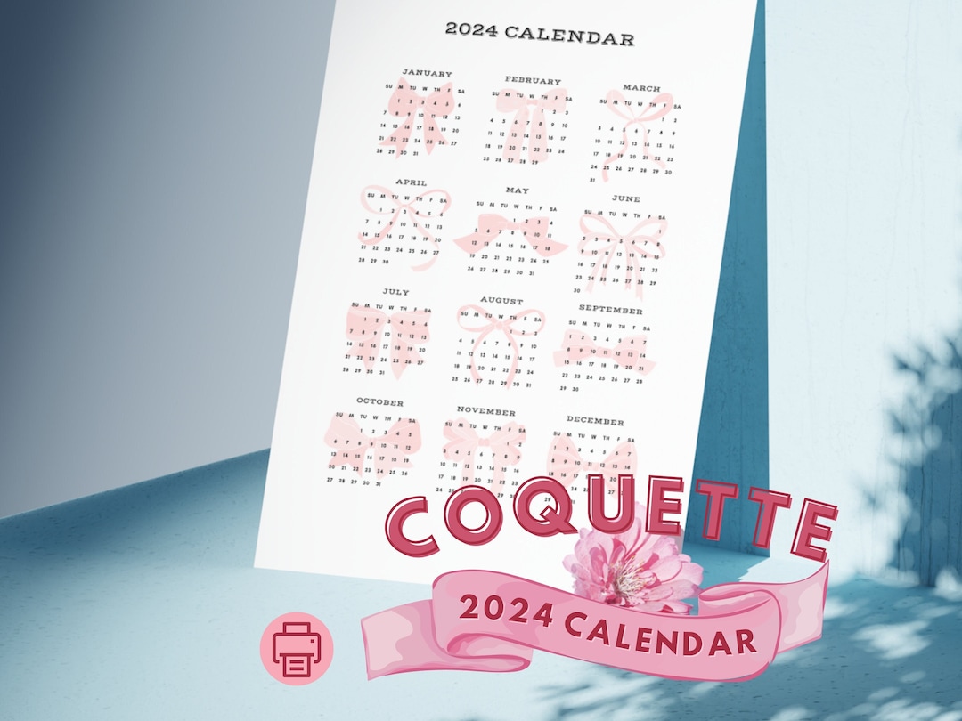 Charming Coquette Bow Calendar 2024 Year-at-a-glance, Instant Download ...