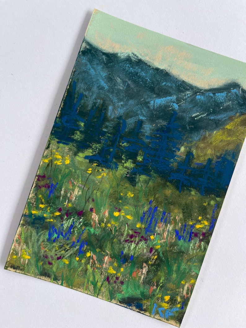 Original Soft Pastel Painting, 4x6 Artwork, Mountain Landscape, Small ...