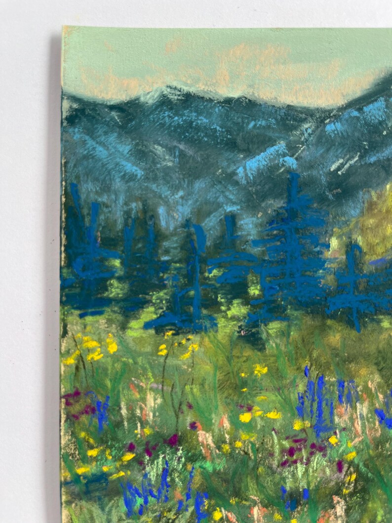 Original Soft Pastel Painting, 4x6 Artwork, Mountain Landscape, Small ...