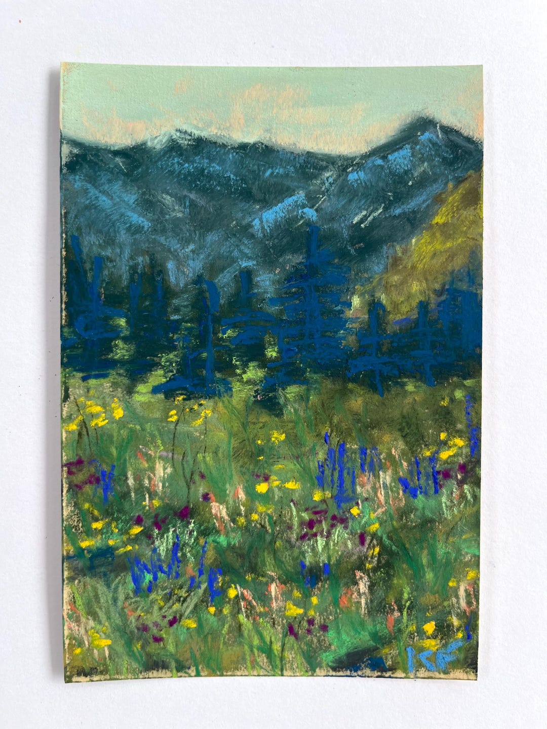 Original Soft Pastel Painting, 4x6 Artwork, Mountain Landscape, Small ...