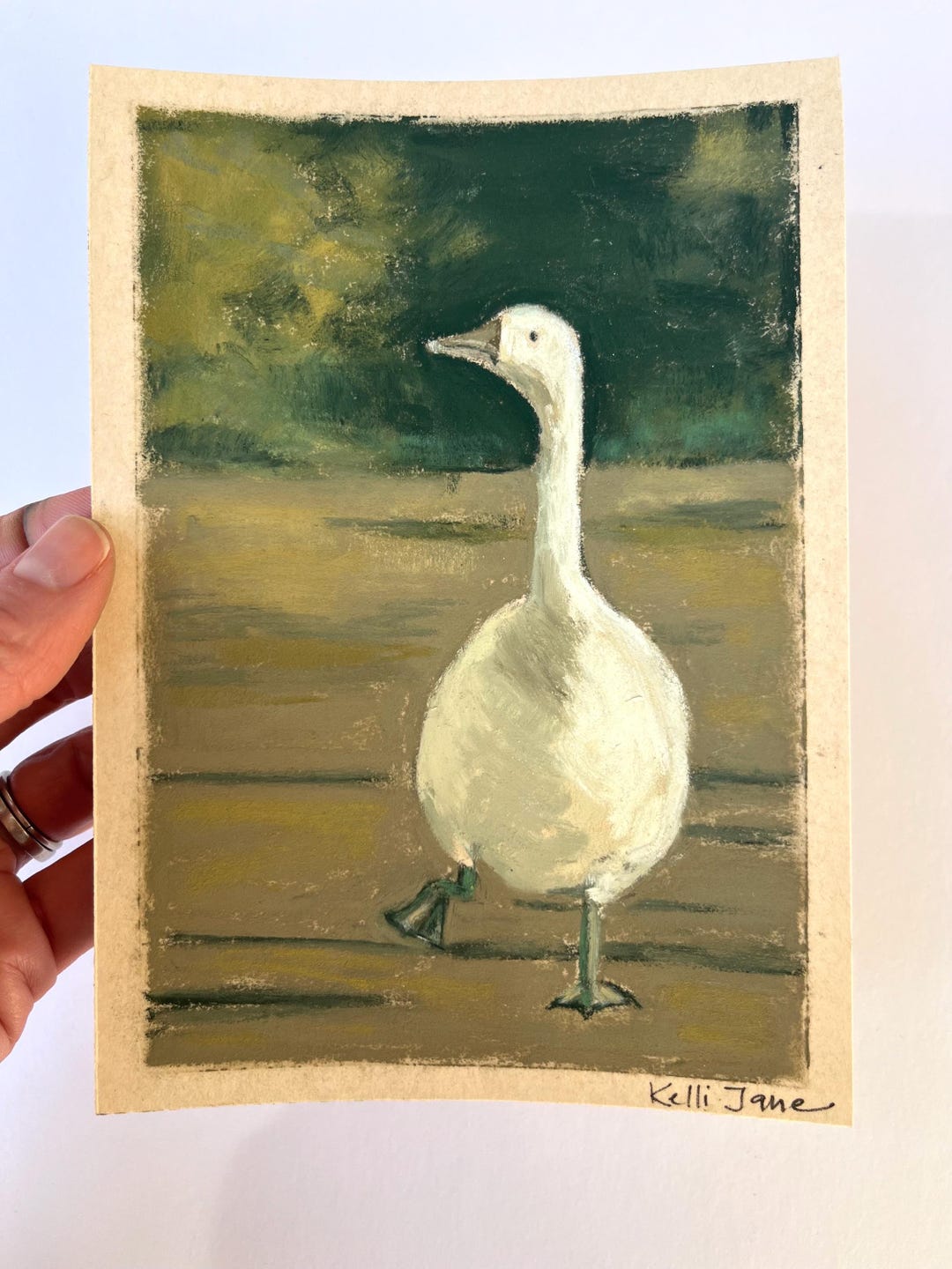 Goose Pastel Painting Original Art, Whimsical Farm Bird Art, Neutral ...