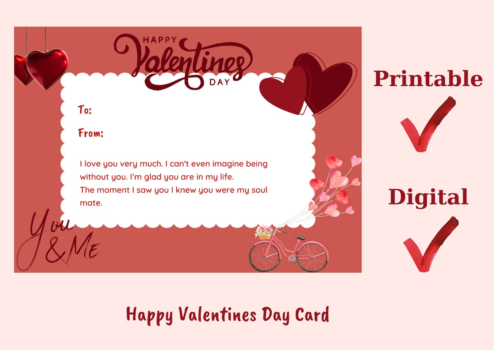 Printable Valentines Day Card, Digital Download, Valentine Gift ...