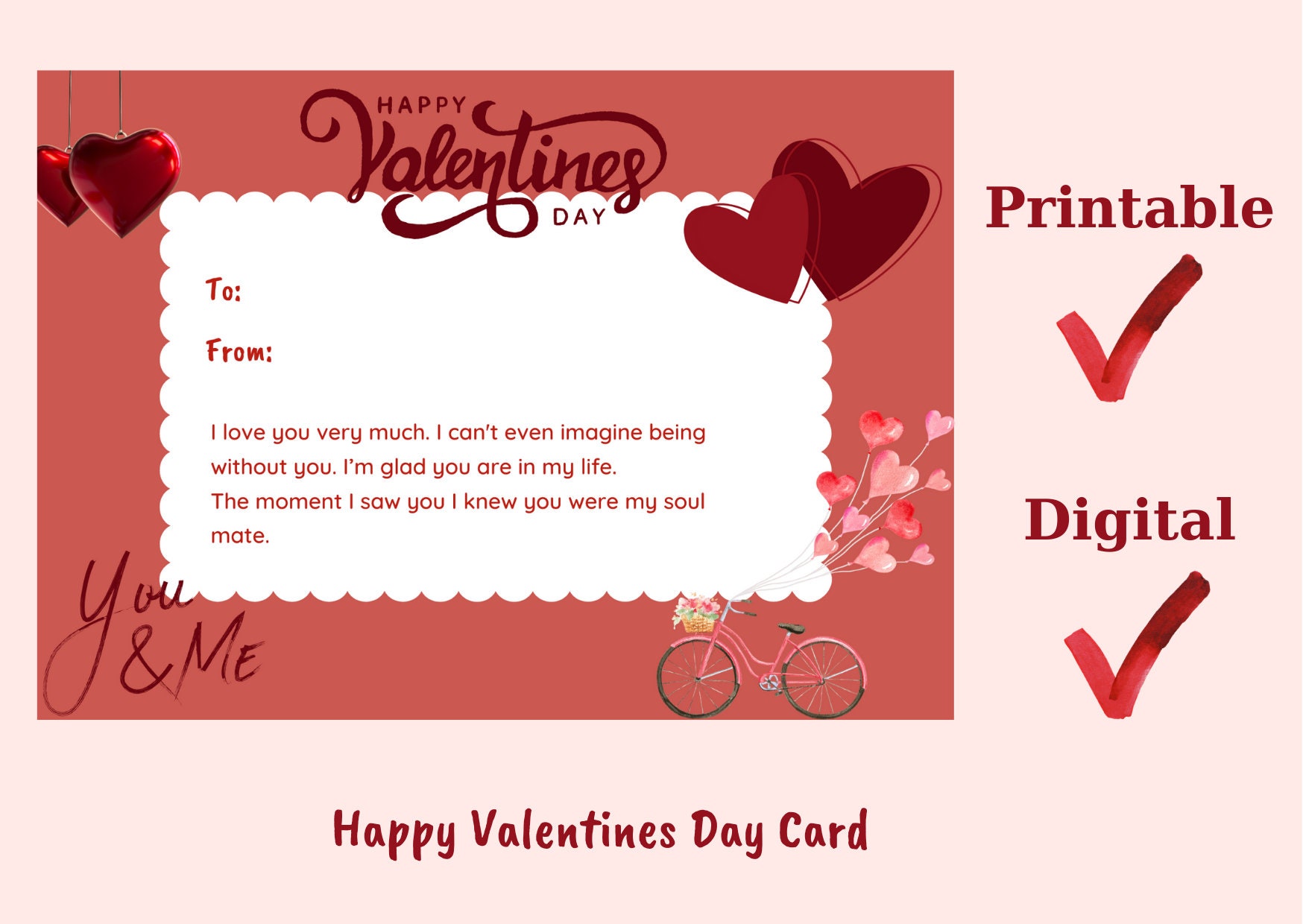 Printable Valentines Day Card, Digital Download, Valentine Gift ...