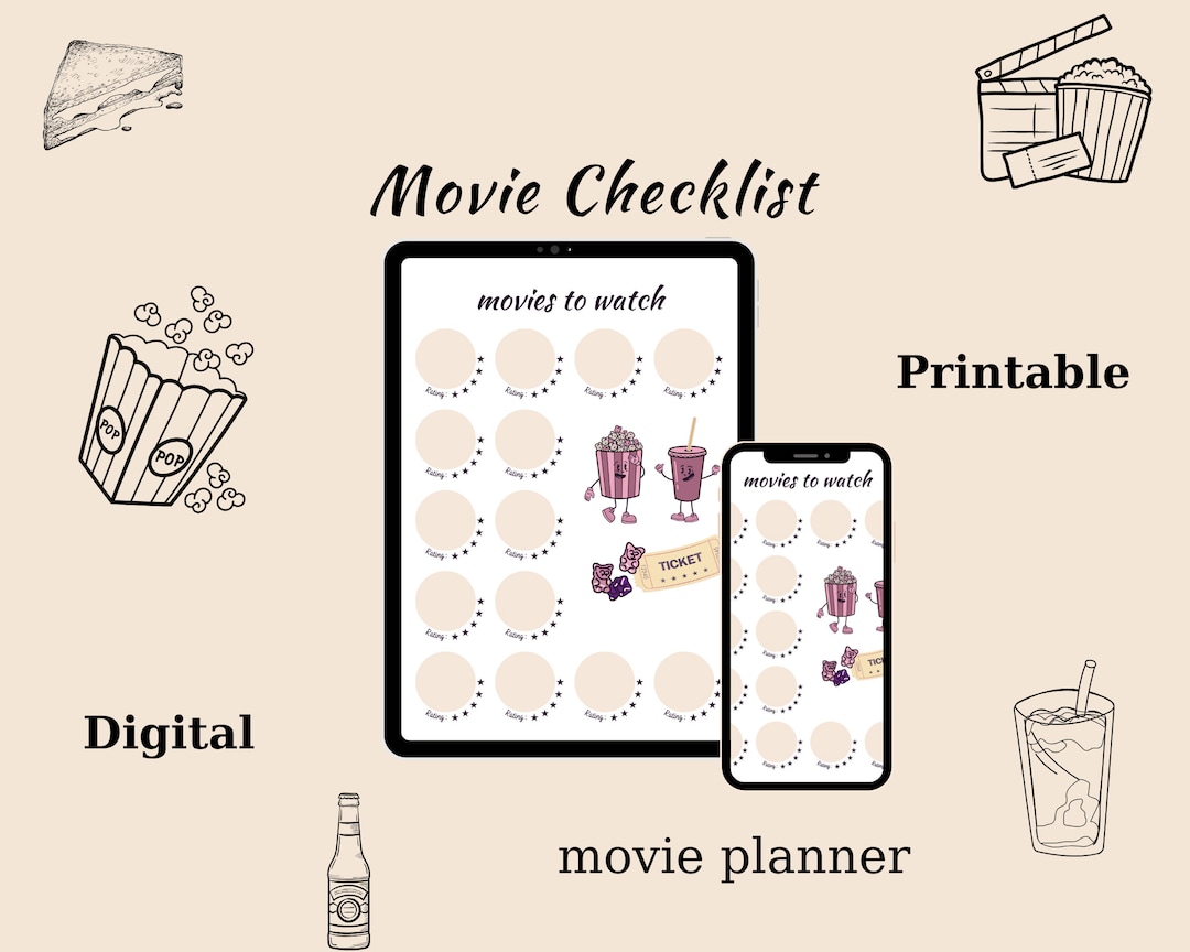 Movie Checklist, Printable Instant Download for Movie Lovers, Movie ...