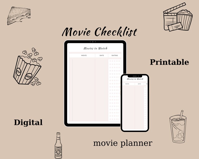 Movie Checklist, Printable Instant Download for Movie Lovers, Movie ...