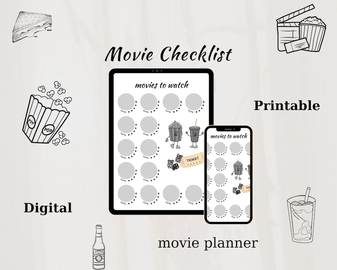 Movie Checklist, Printable Instant Download for Movie Lovers, Movie ...