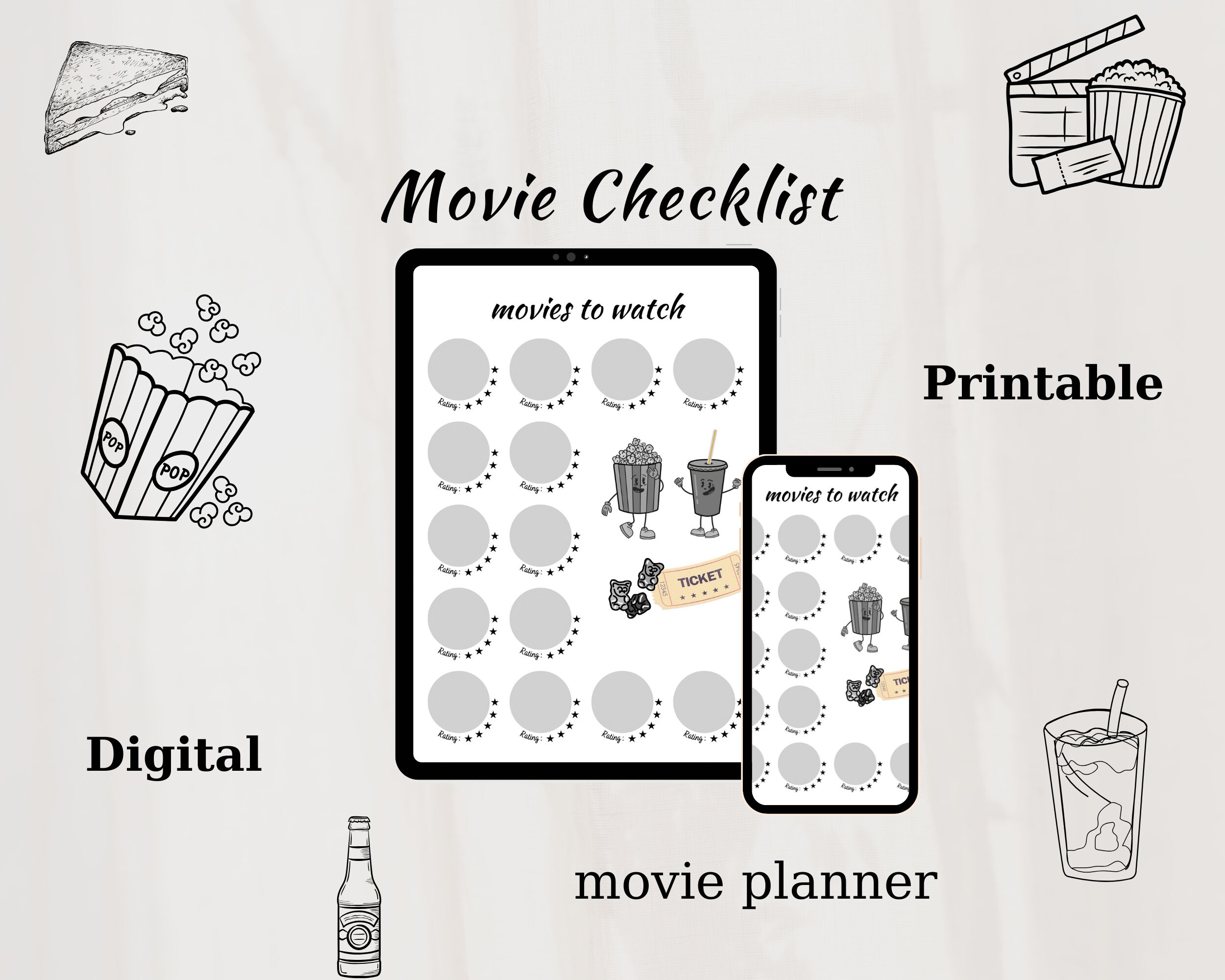 Movie Checklist, Printable Instant Download for Movie Lovers, Movie ...
