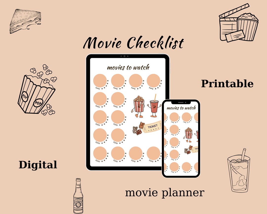 Movie Checklist, Printable Instant Download for Movie Lovers, Movie ...