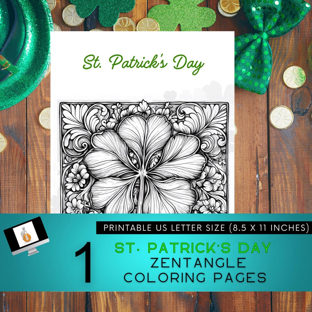 St Patricks Day Coloring Page & Celtic Shamrock Zentangle Digital ...