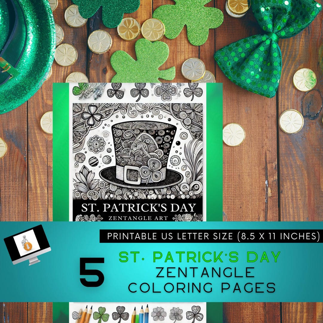 St Patricks Day Coloring Pages Bundle & Leprechaun Shamrock Pot of Gold ...