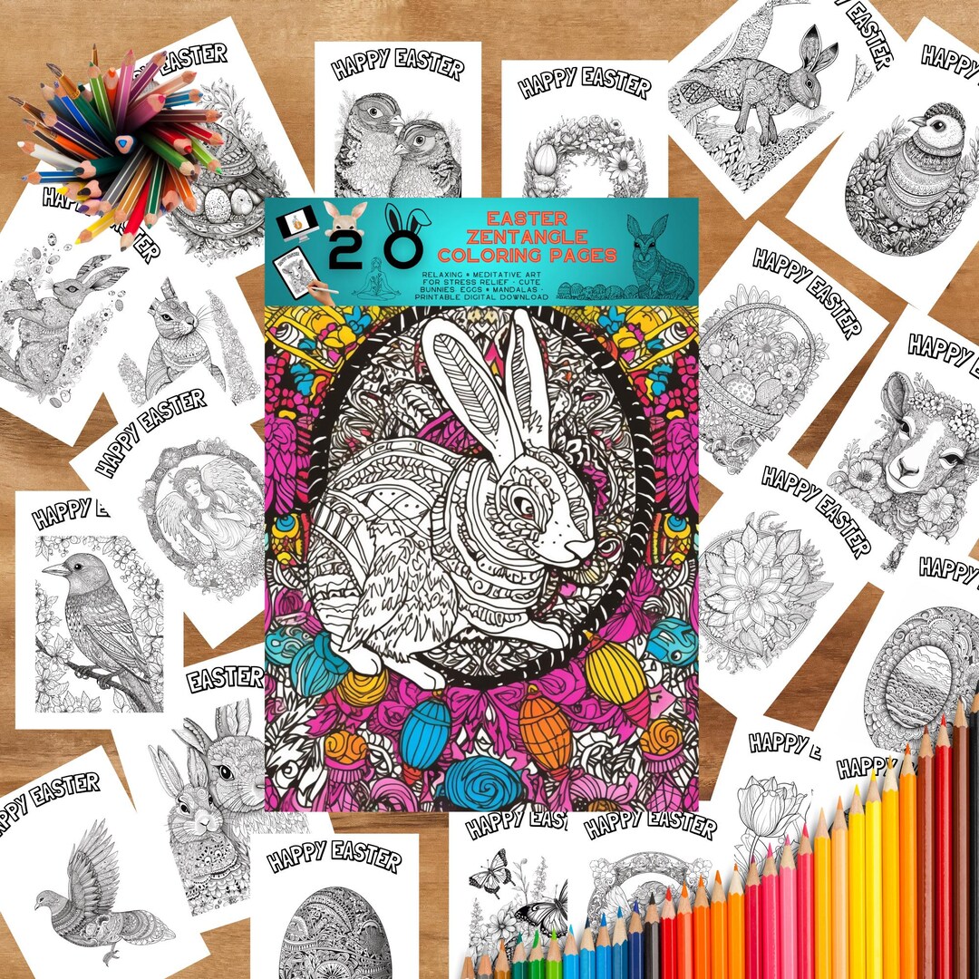 20 Easter Zentangle Coloring Pages - Printable for Relaxation & Stress ...