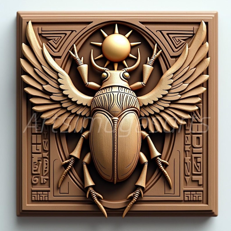 Winged Scarab Beetle 3D STL File for CNC Carving – Egyptian Relief Wall ...