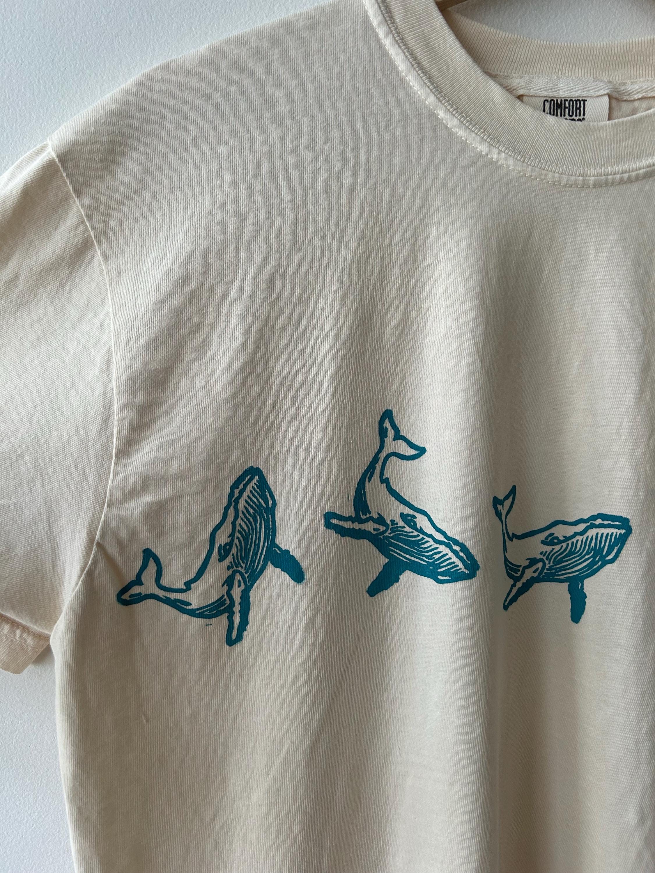 Swimming Whales Block Print Graphic Tshirt - Original Linocut Design ...