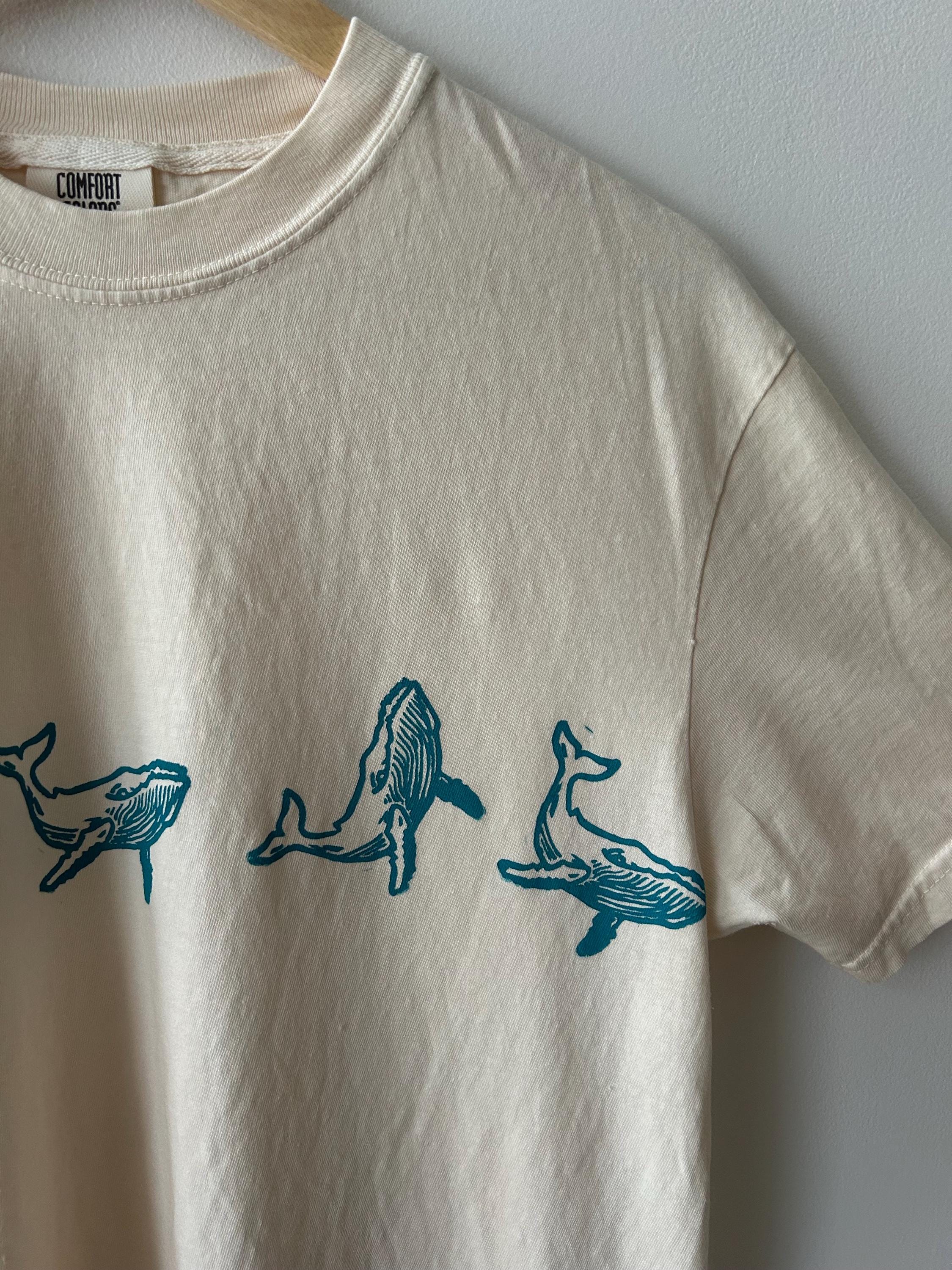 Swimming Whales Block Print Graphic Tshirt - Original Linocut Design ...