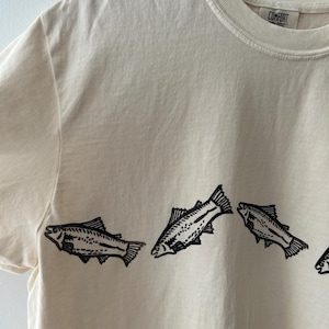 Swimming Fish Block Print Graphic Tshirt - Original Linocut Design Tee ...