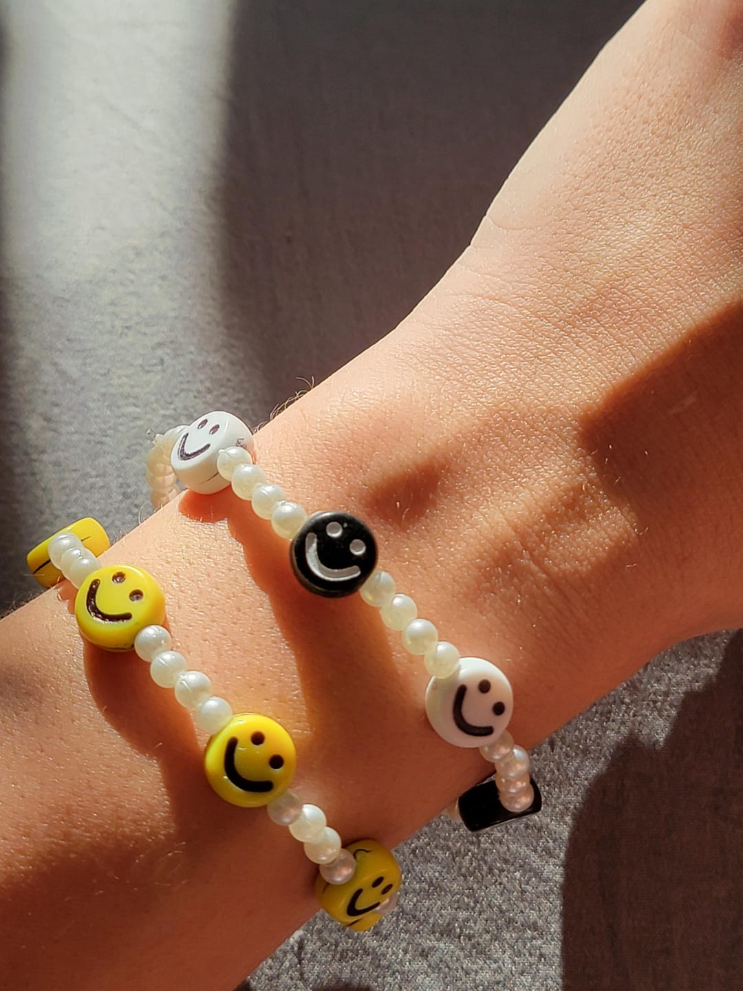 Handmade Smiley Face Beaded Bracelet - Happy Face Bracelet in Black ...