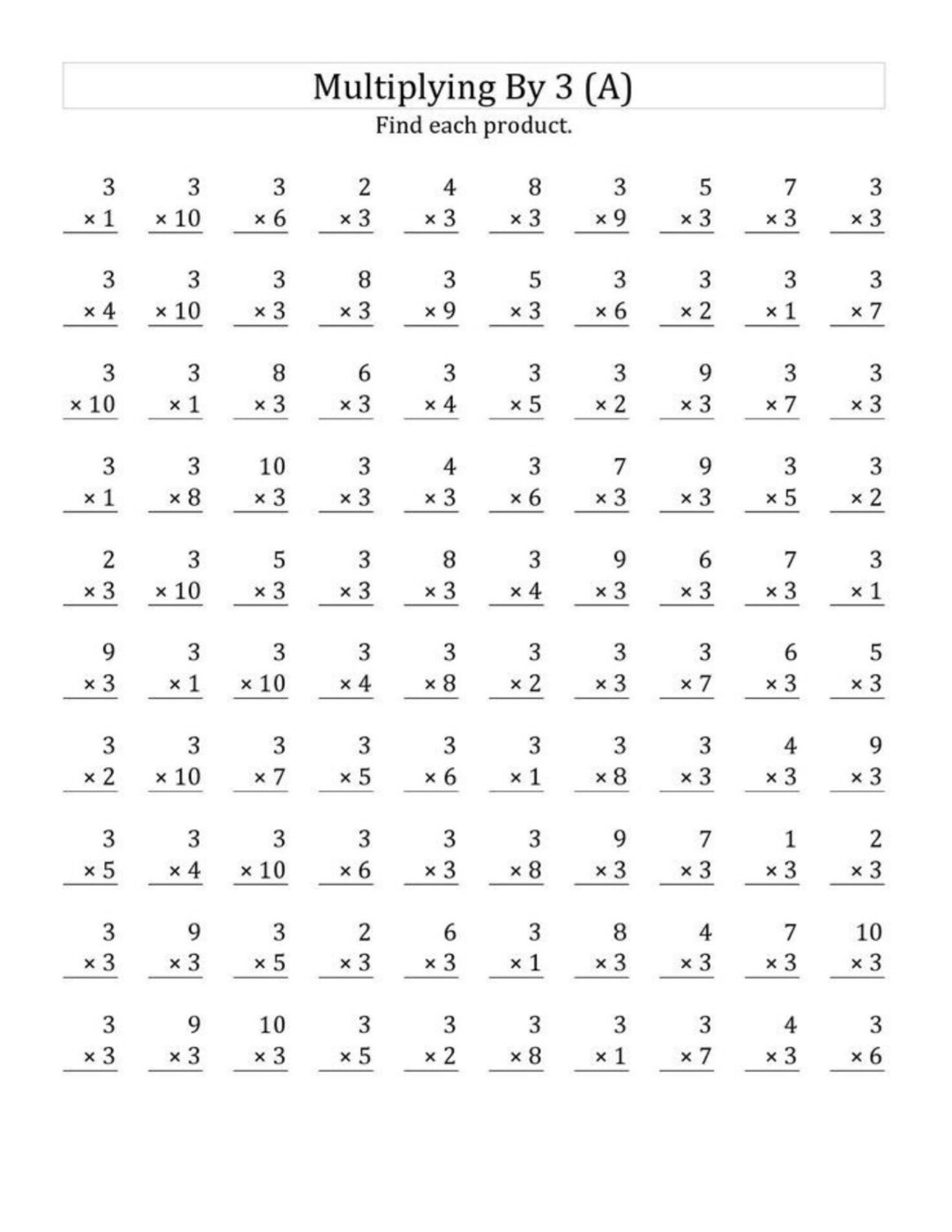 Multiply by 3 Homeschooling Homework Math Pdf Download - Etsy