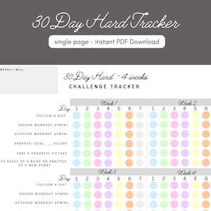 30 Day Hard Challenge Tracker Printable - Etsy