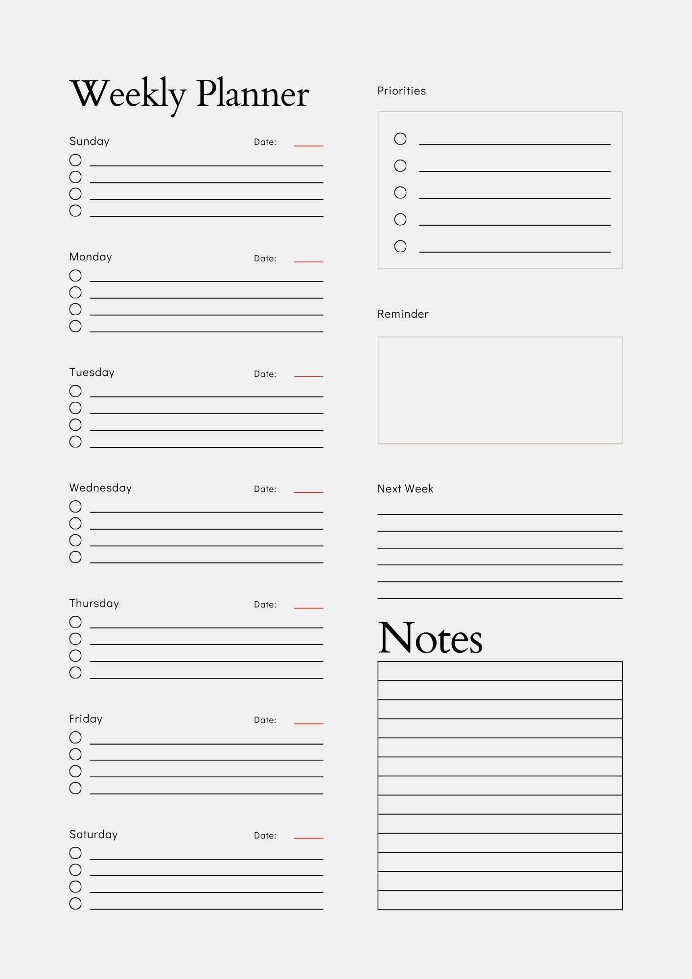 Printable Weekly Planner - Etsy