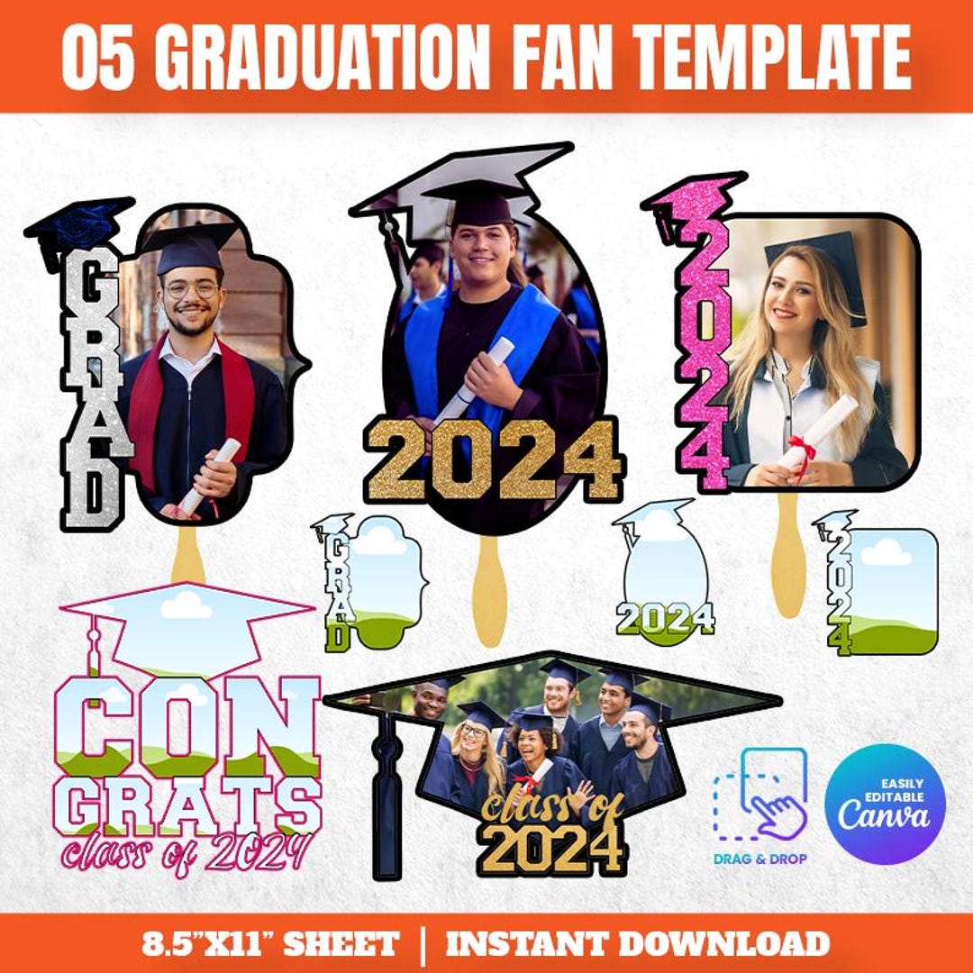 Grad Paddle Fan Template Bundle, Grad 2024, 2024 Graduate Fan, Custom ...