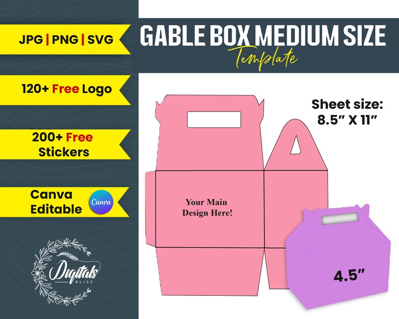 Gable Box Template, Gable Box SVG, Gable Box Template Mockup, Gift Box ...