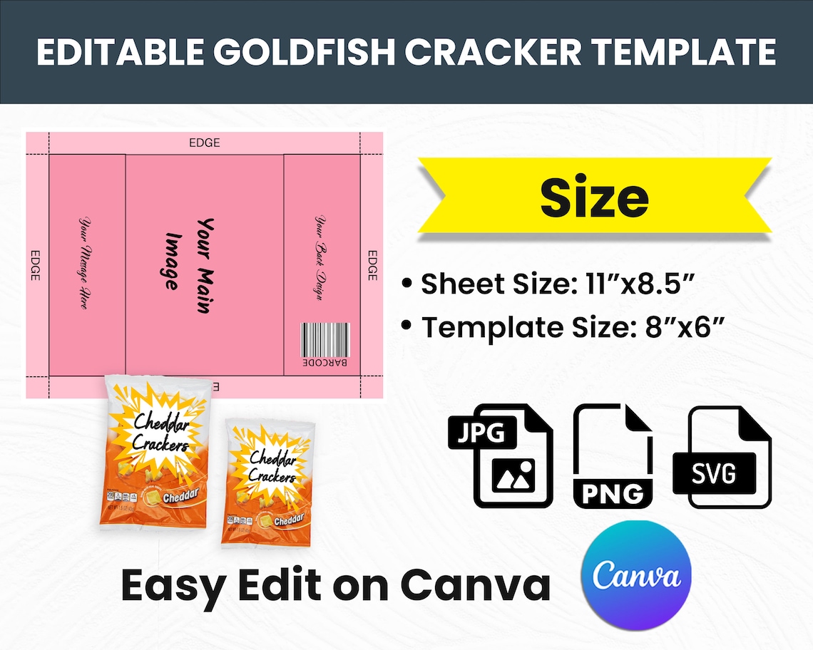 Editable Goldfish Cracker Template, Kid Birthday Party Favor, Chip Bag ...