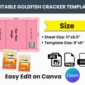 Editable Goldfish Cracker Template, Kid Birthday Party Favor, Chip Bag ...