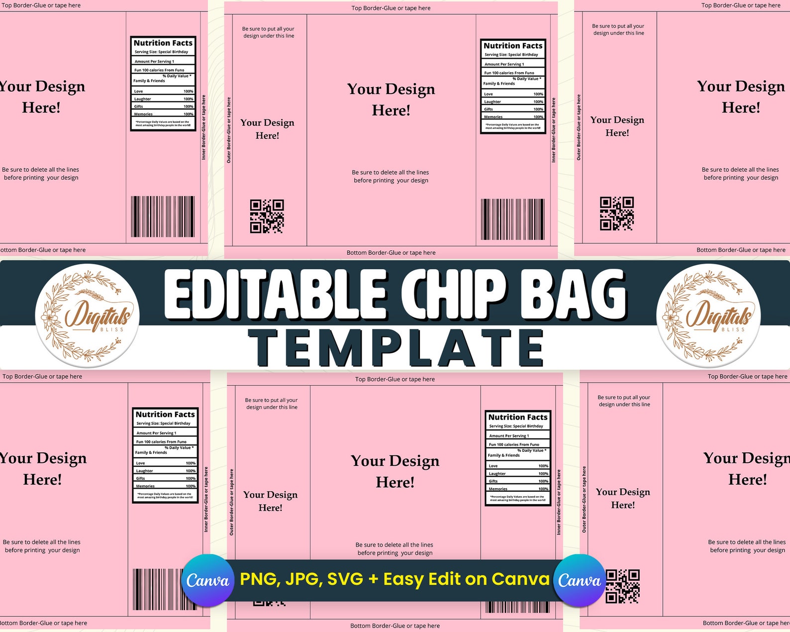 Chip Bag Template, Editable Chip Bag, Party Chip Bag, Chip Bag Label ...