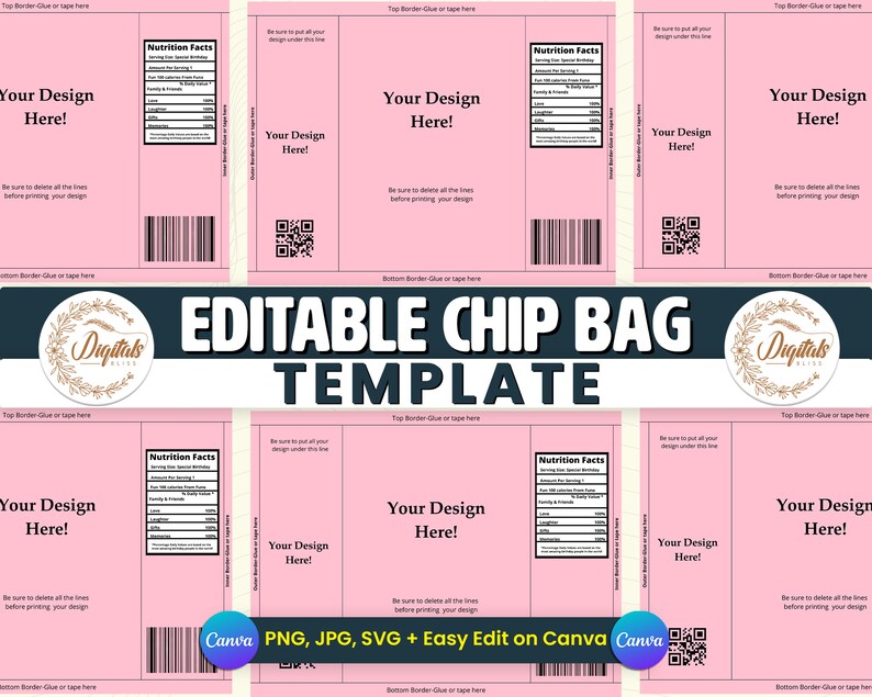 Chip Bag Template, Editable Chip Bag, Party Chip Bag, Chip Bag Label ...