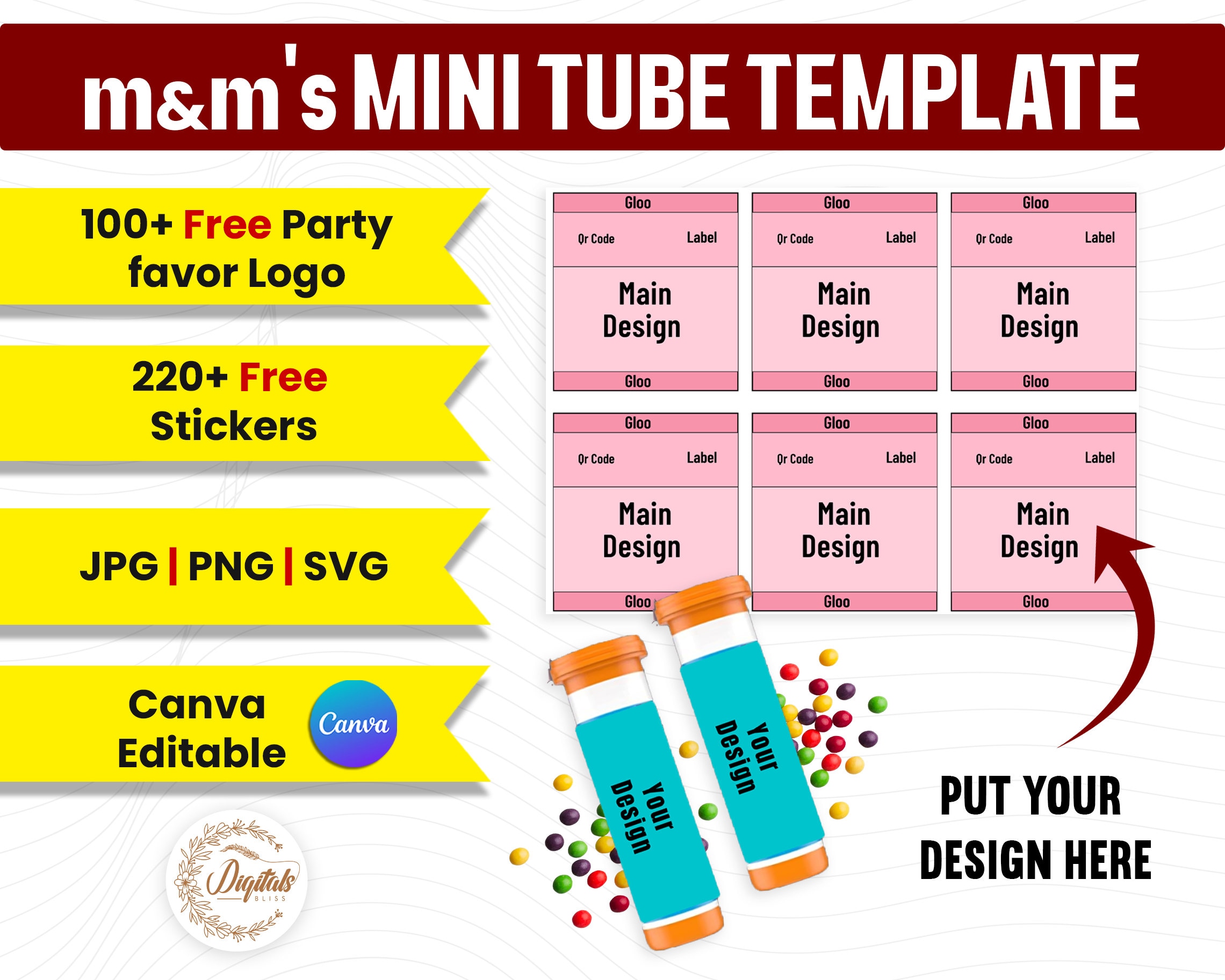 Mm's Mini Tube Wrapper Template Party Favor Templates Printable Party ...