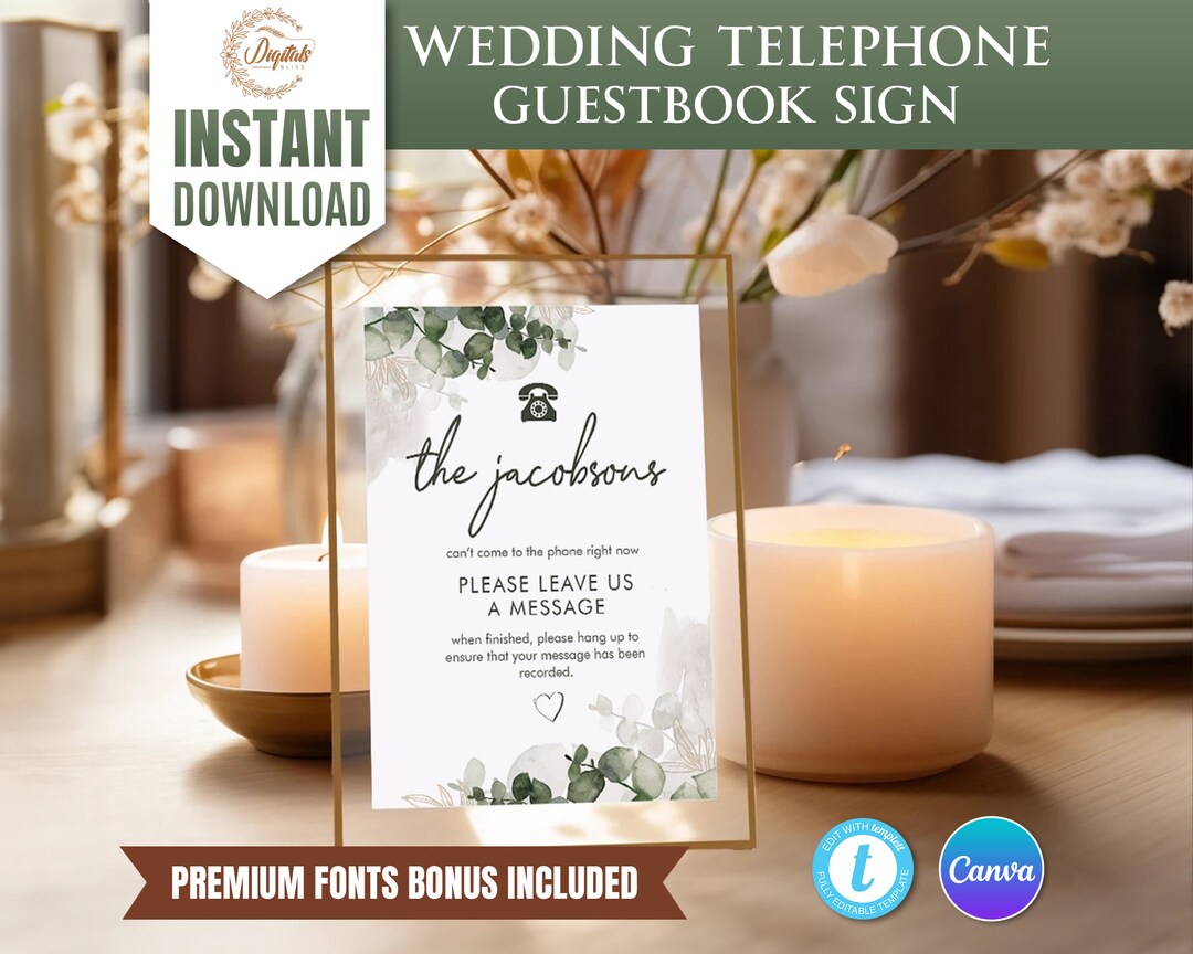 Printable Telephone Guestbook Sign Template, Greenery Audio Guestbook ...