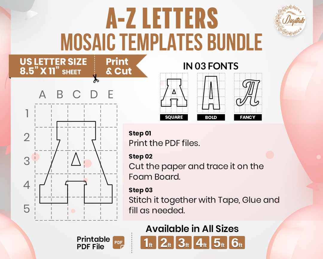 Mosaic Letters Template Marquee Letters Mosaic Alphabet Balloon Letters ...