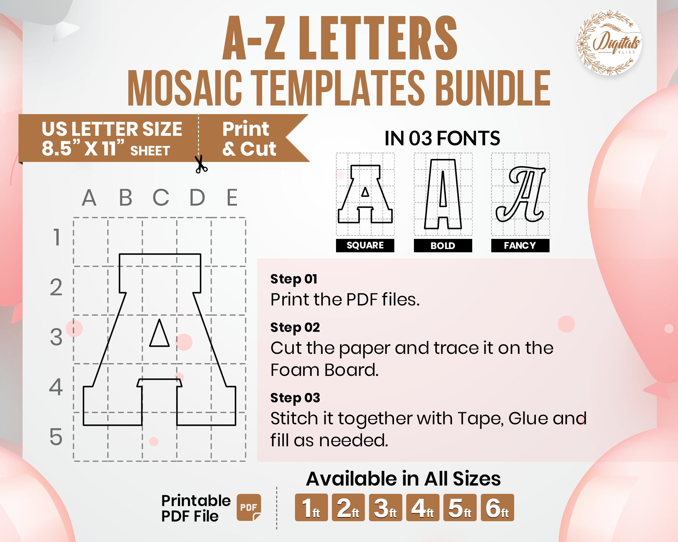 Mosaic Letters Template Marquee Letters Mosaic Alphabet Balloon Letters ...