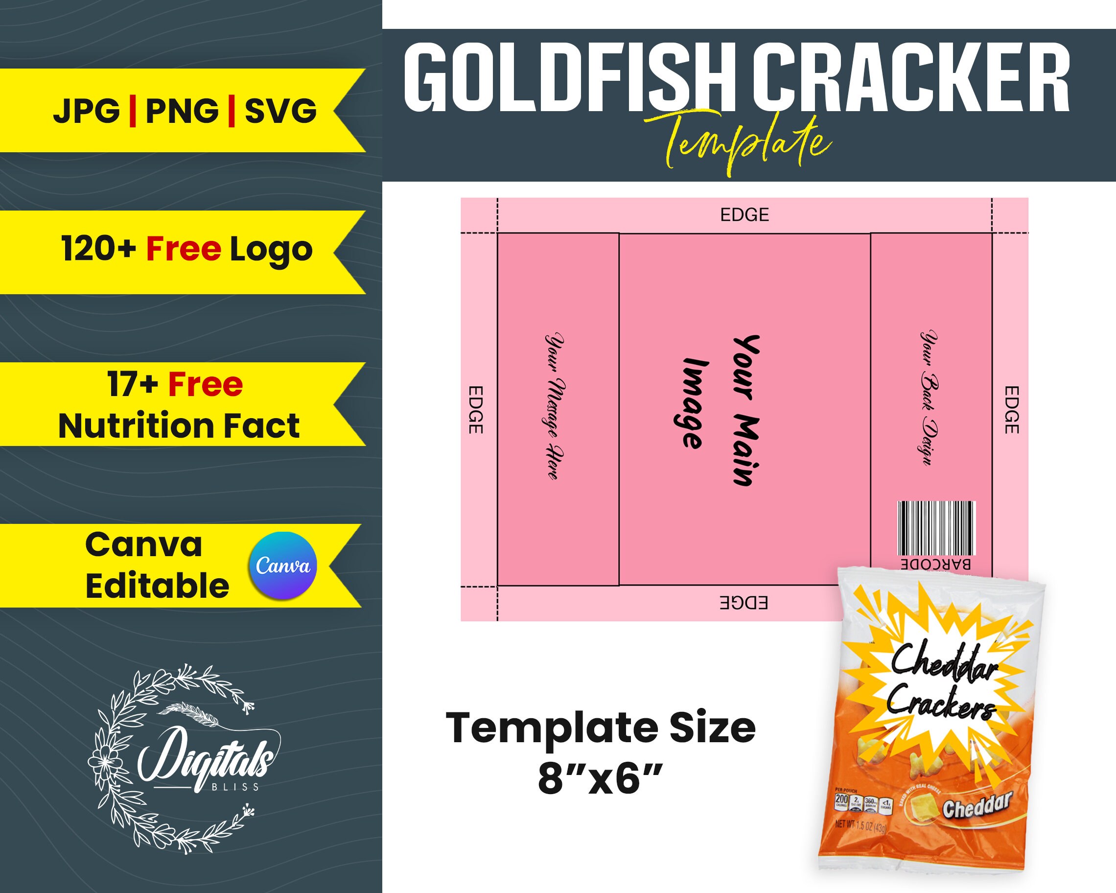 Editable Goldfish Cracker Template, Kid Birthday Party Favor, Chip Bag ...