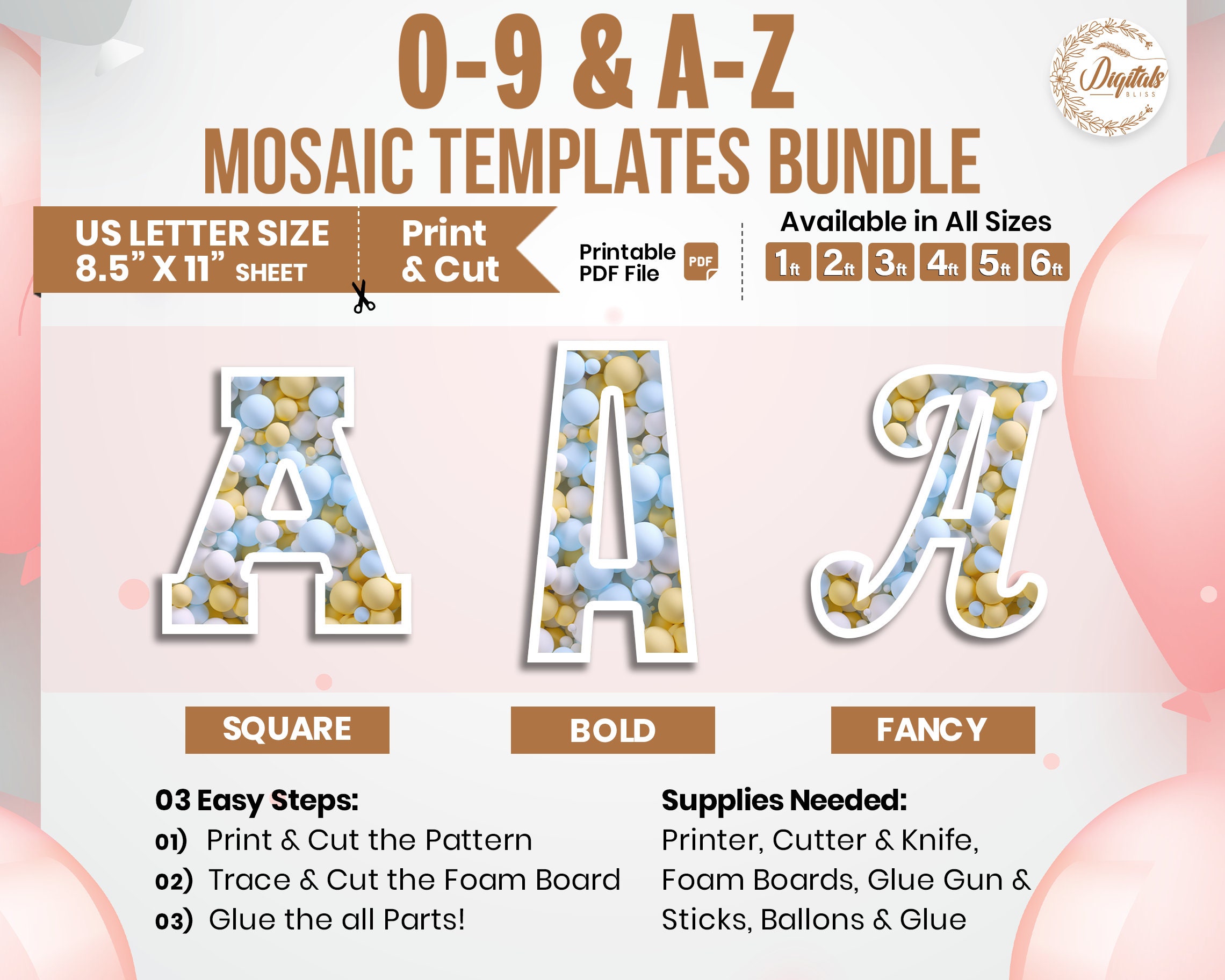 1-6ft All Size Balloon Mosaic All Letters Numbers Balloon Mosaic ...