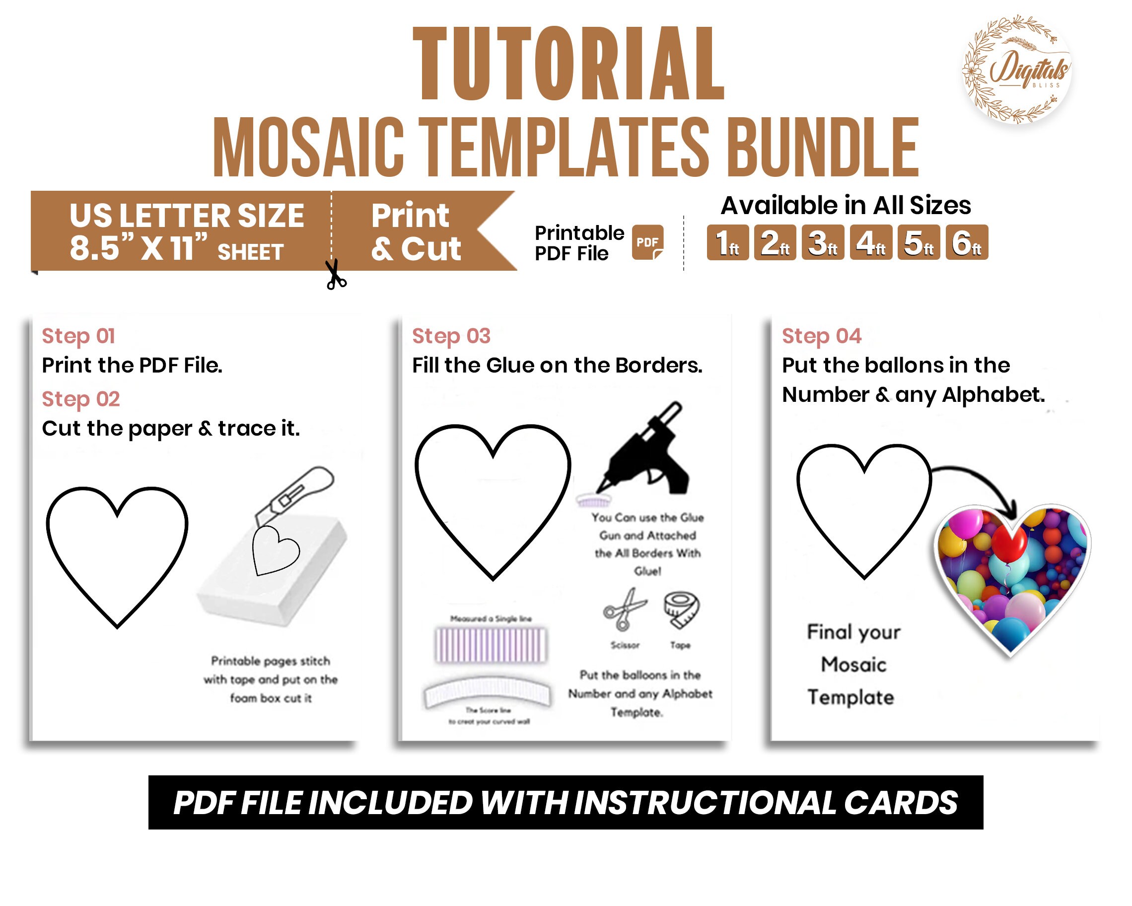 1-6ft Heart Mosaic Template, Heart From Balloons, Valentine's Heart ...