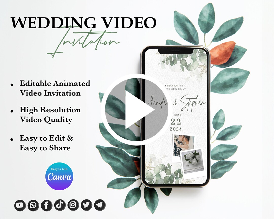 Wedding Video Invitation, Digital Video Invitation Template, Animated ...